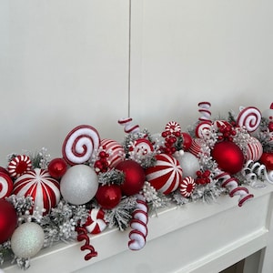 Christmas Garland • Christmas Mantle • Red & White Christmas Decor ...