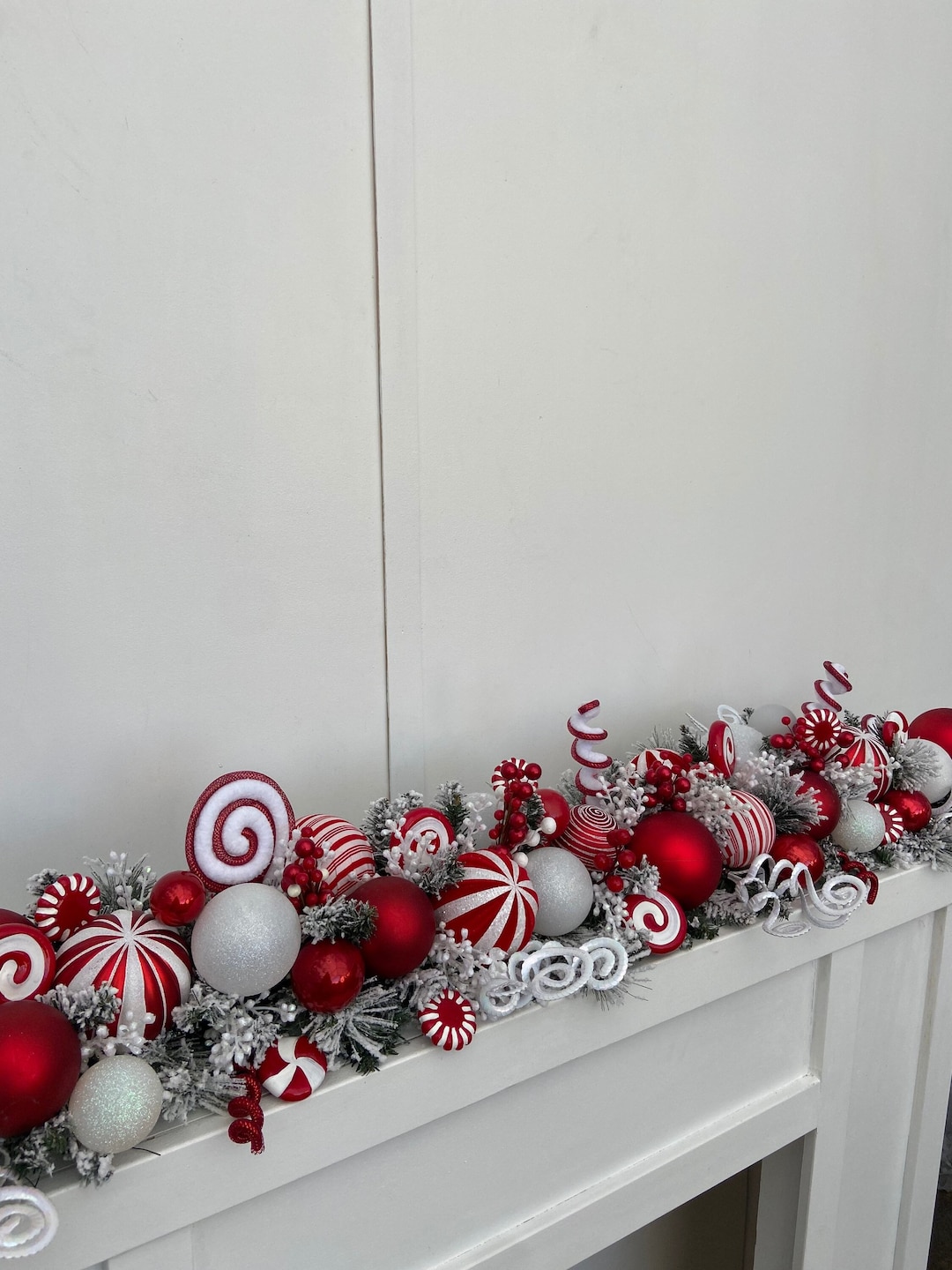 Christmas Garland • Christmas Mantle • Red & White Christmas Decor ...