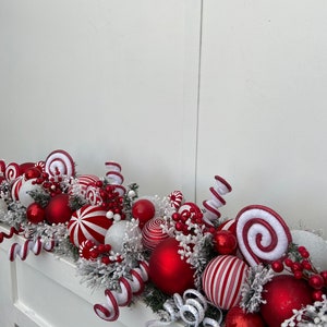 Christmas Garland • Christmas Mantle • Red & White Christmas Decor ...