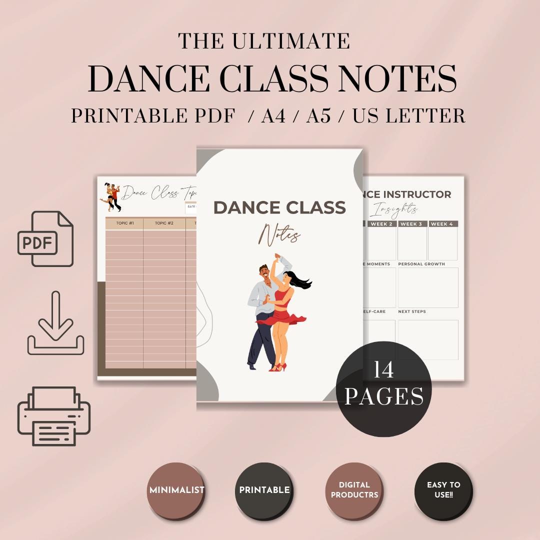 Dance Class Notes Digital Download | Printable Dance Journal & Planner ...
