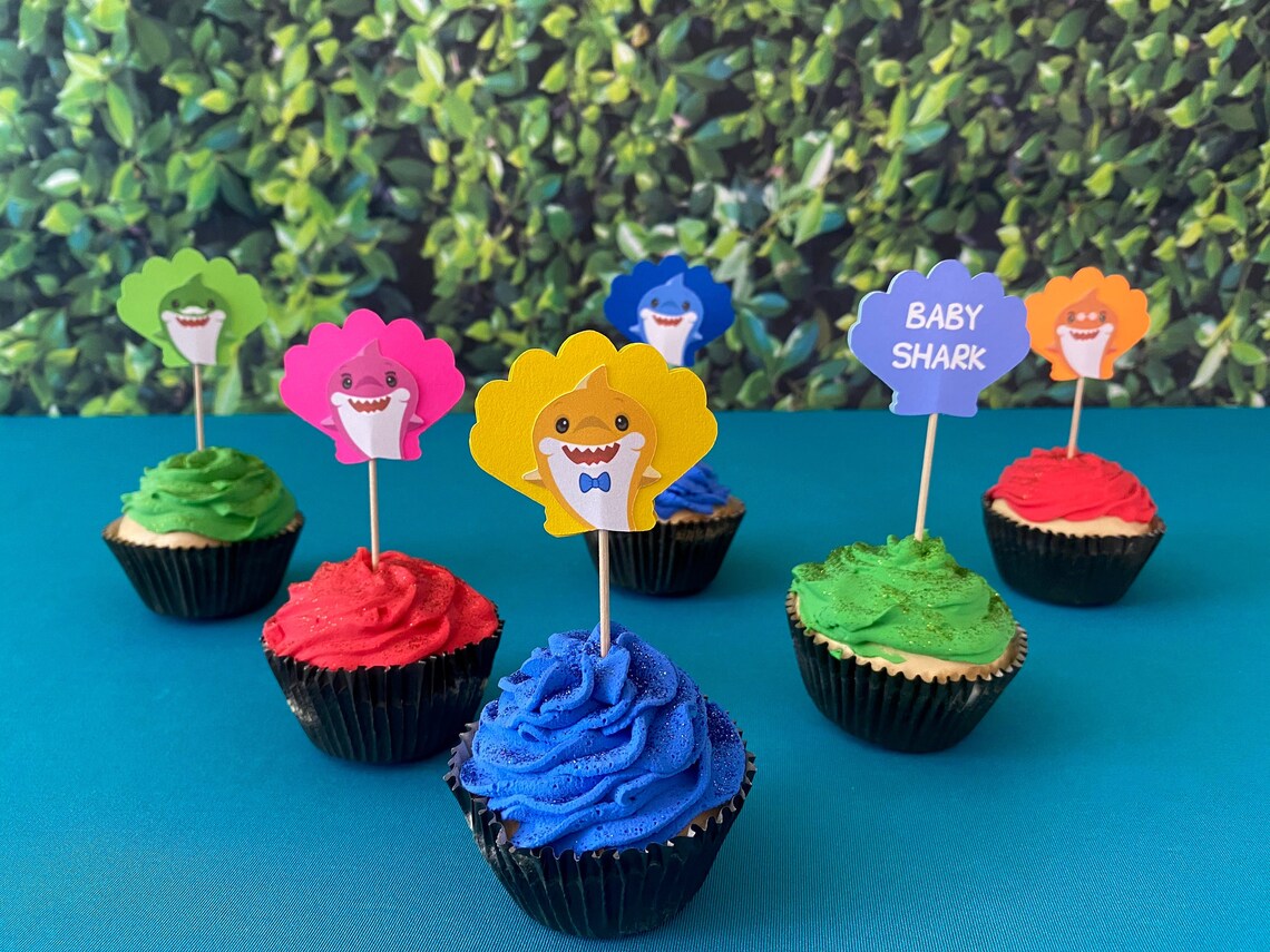 Baby Shark Cupcake Toppers Baby Shark Party Supplies Baby - Etsy