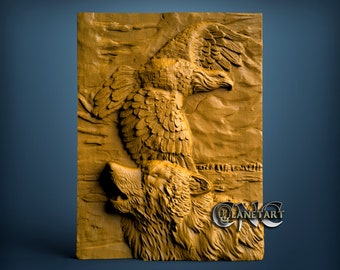 Eagle and Wolf STL Model, CNC Router Engraver, Artcam, Aspire, Cnc ...