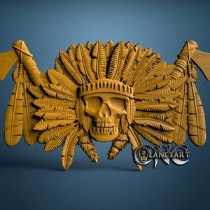 Skull and Headdress, 3D STL Model, CNC Router Engraver, Artcam, Aspire ...