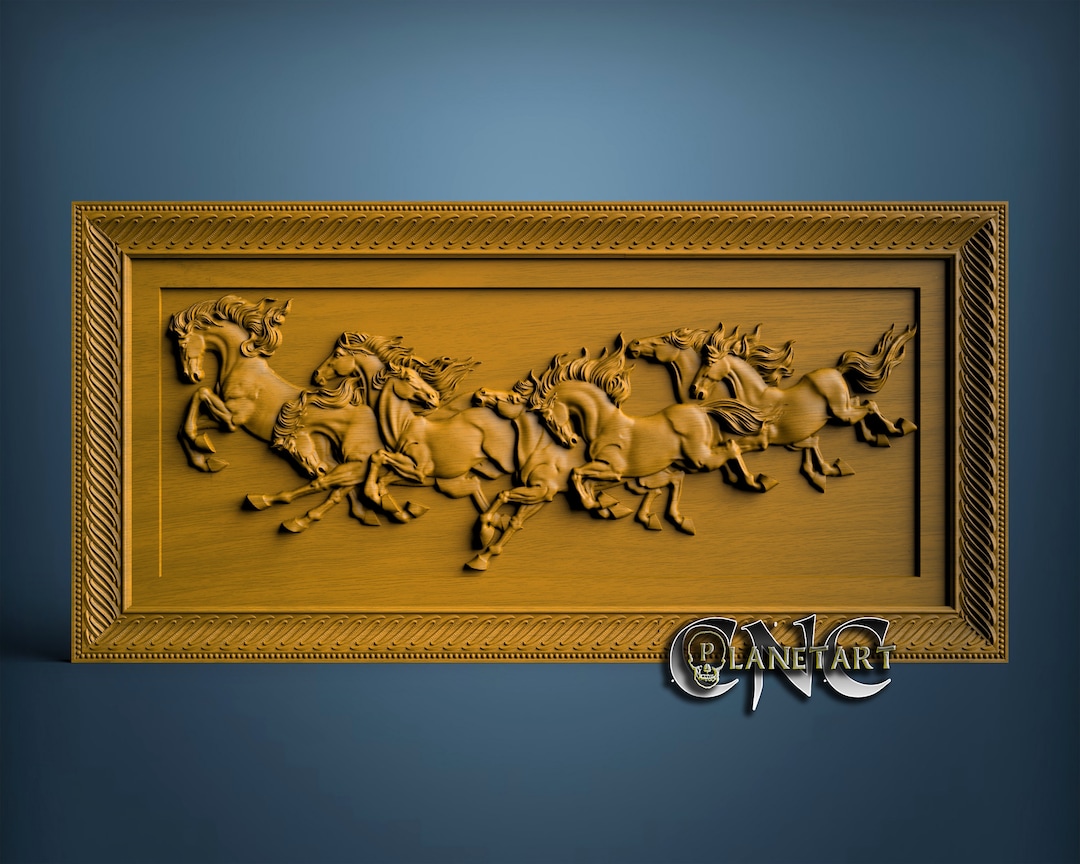 Horses Framed, 3D STL Model, CNC Router Engraver, Artcam, Aspire, CNC ...