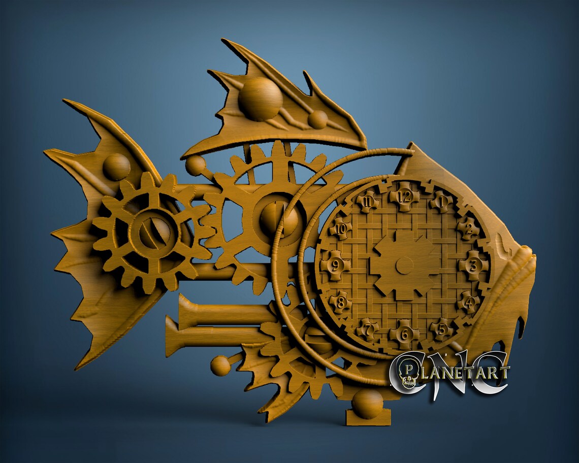 Mechanic Fish Clock 3D STL Model CNC Router Engraver | Etsy