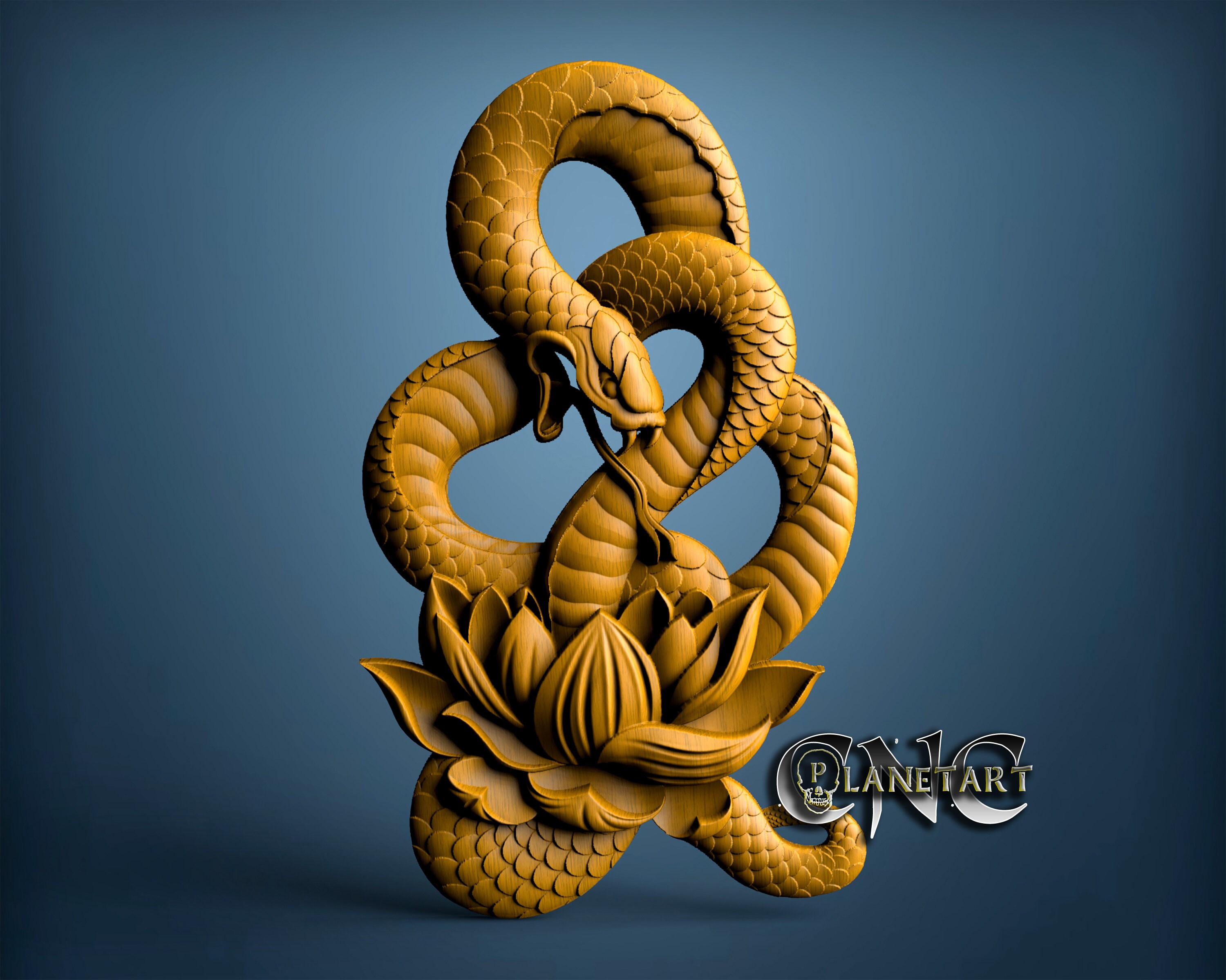 Snake & Lotus 3D STL Model CNC Router Engraver Artcam | Etsy