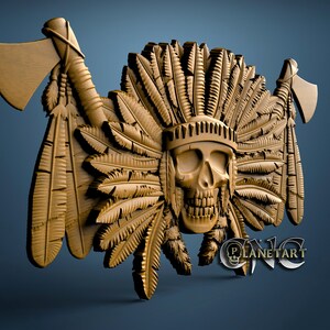 Skull and Headdress, 3D STL Model, CNC Router Engraver, Artcam, Aspire ...