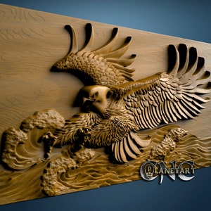 Eagle & Waves, 3D STL Model, CNC Router Engraver, Artcam, Aspire, CNC ...