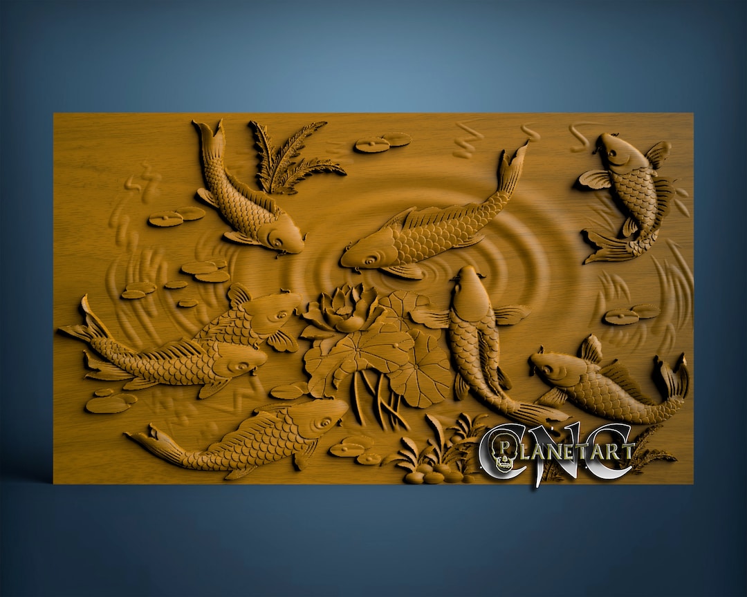 Fish and Lotus, 3D STL Model, CNC Router Engraver, Artcam, Aspire, CNC ...