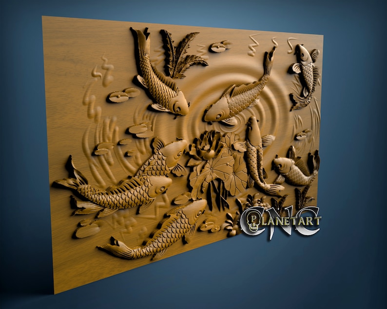 Fish and Lotus 3D STL Model CNC Router Engraver Artcam | Etsy