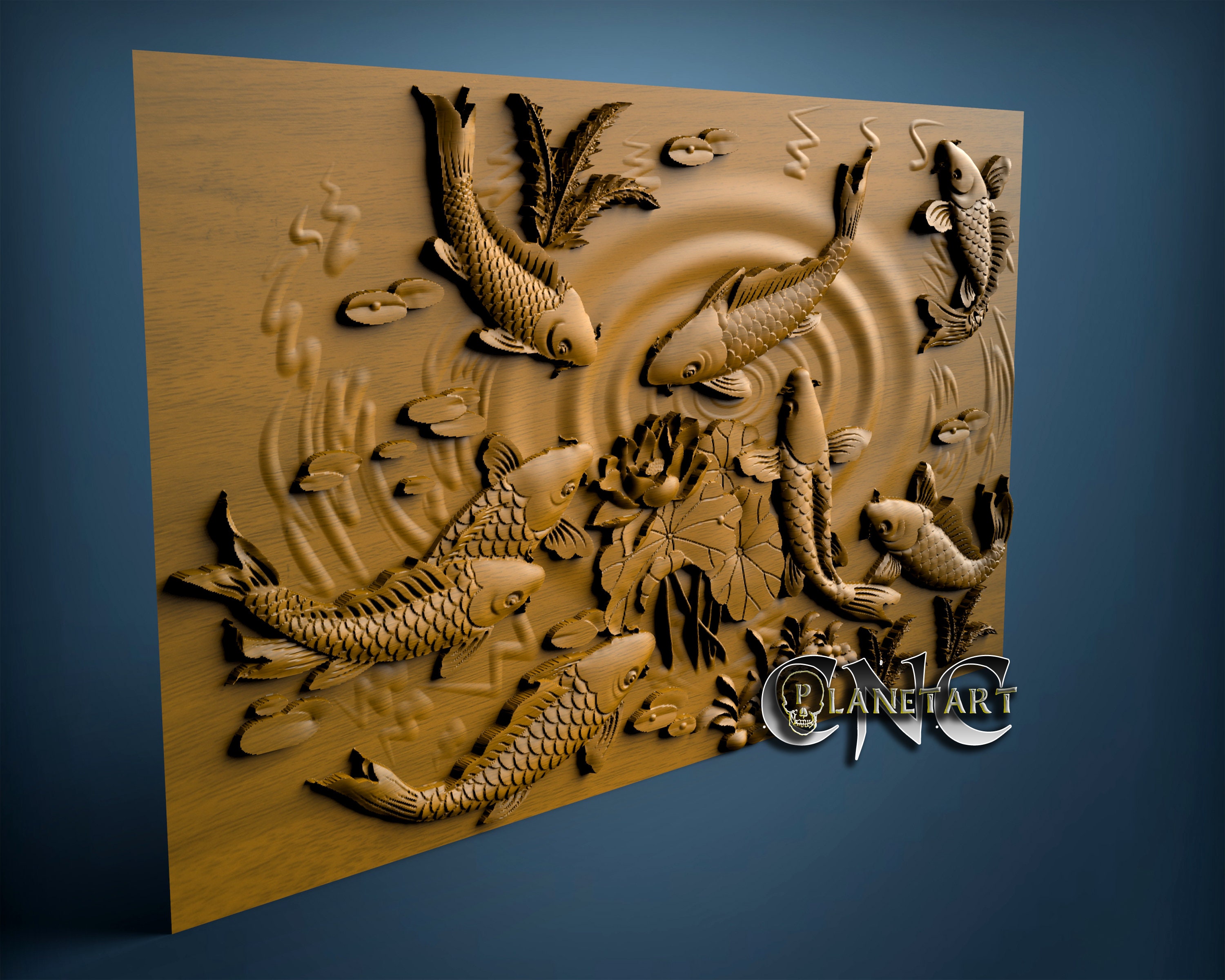 Fish and Lotus 3D STL Model CNC Router Engraver Artcam | Etsy