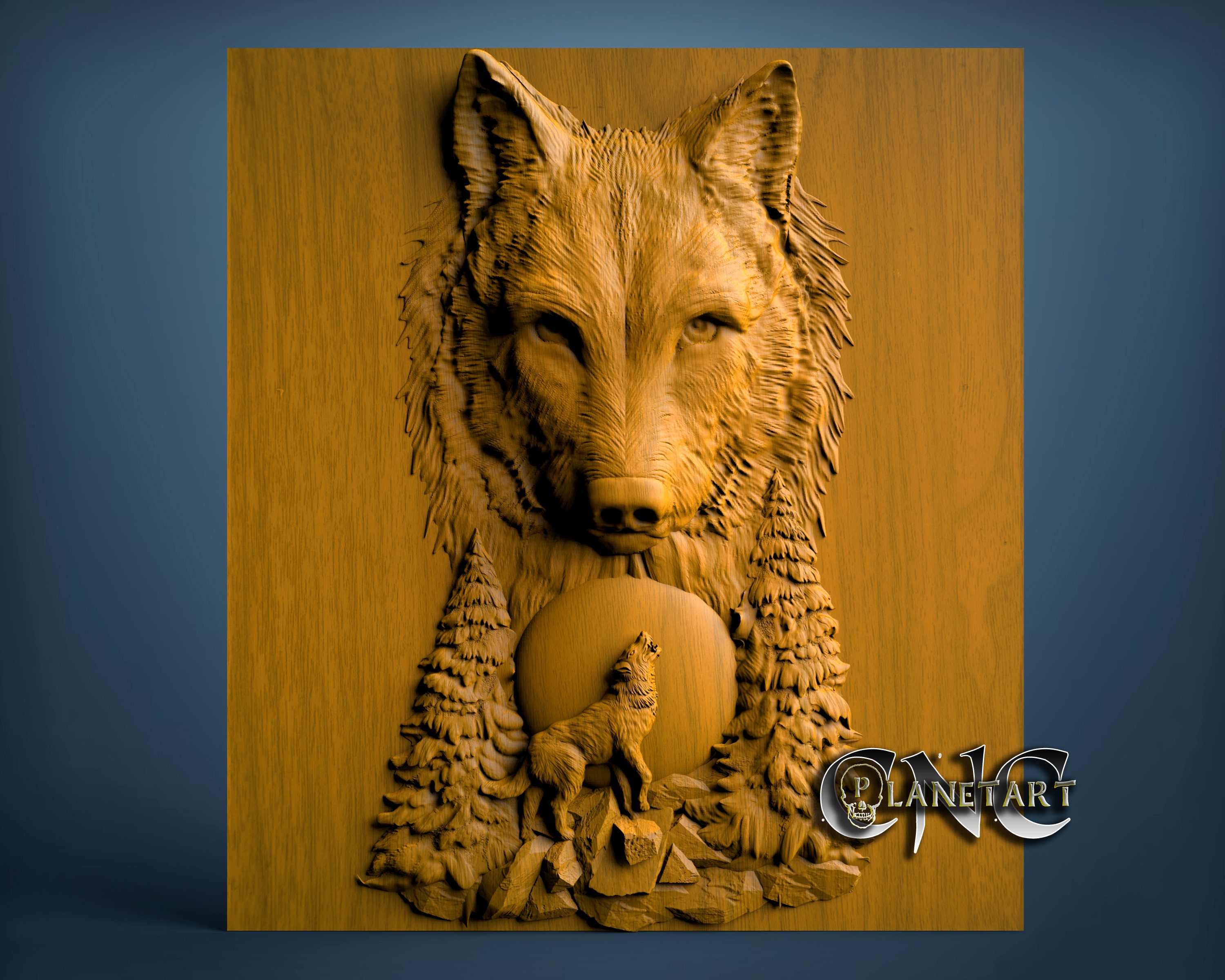 Wolf And Moon 3d Stl Model Cnc Router Engraver Artcam Etsy