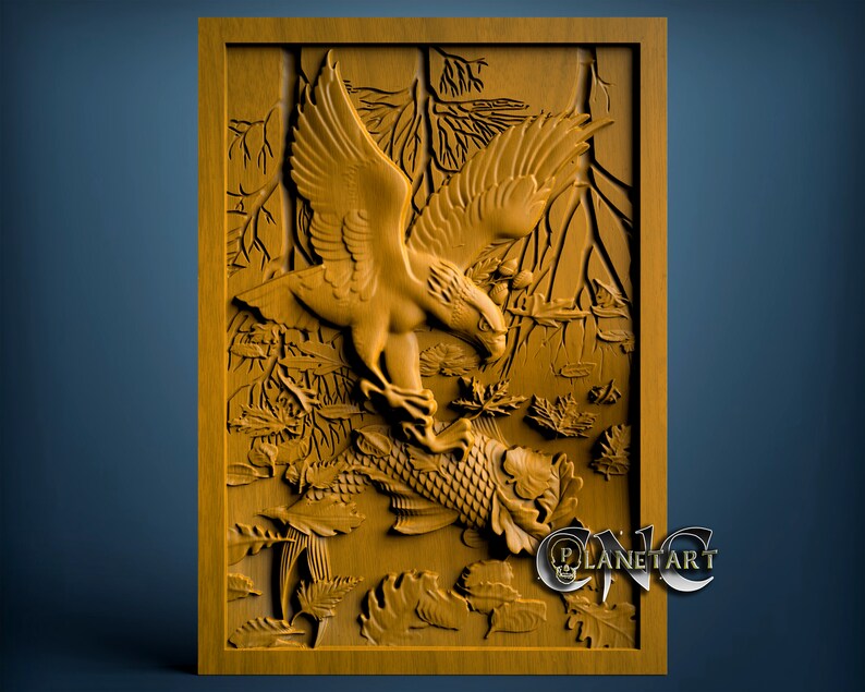Eagle Hunting Fish 3D STL Model CNC Router Engraver Artcam | Etsy