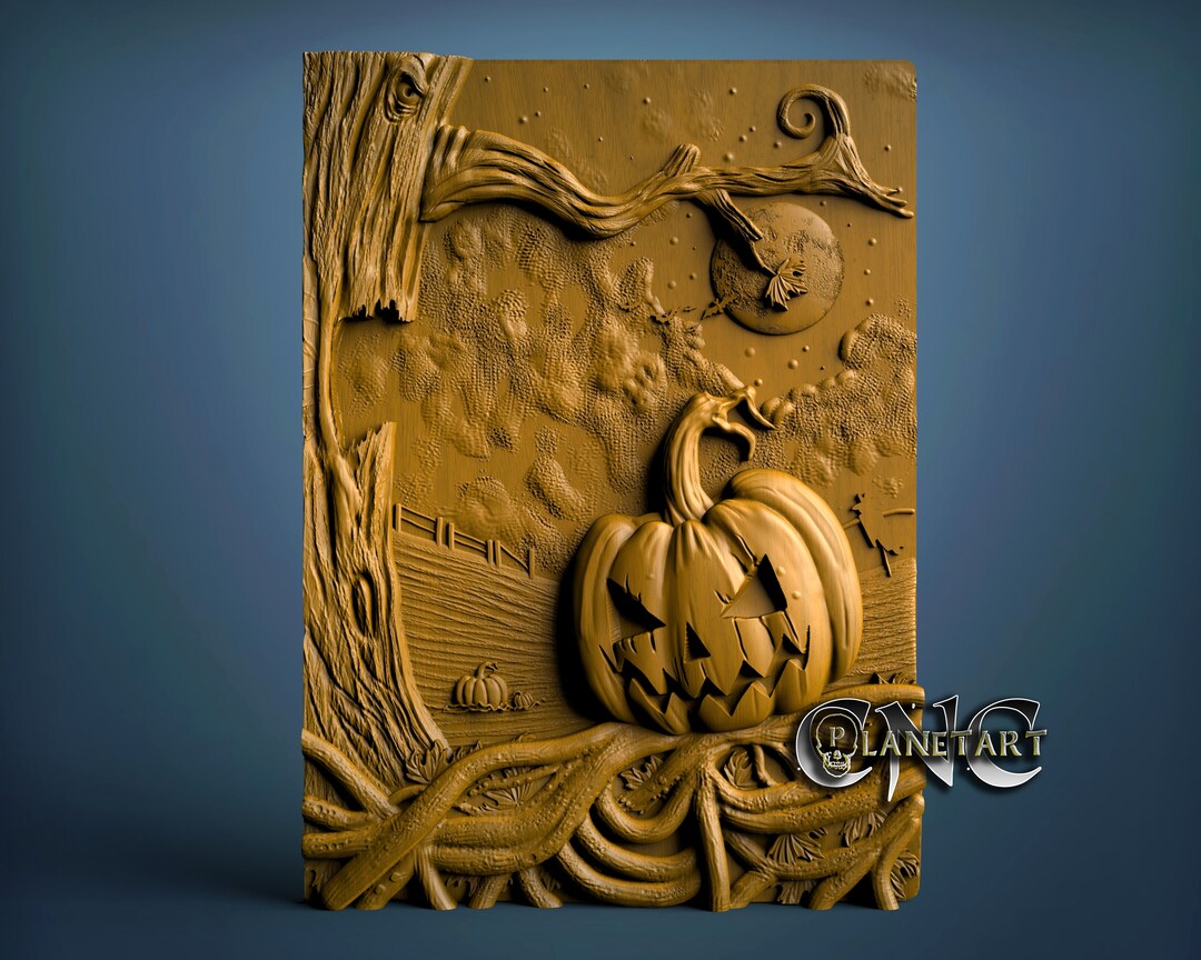 Pumpkin Moon Tree, 3D STL Model, CNC Router Engraver, Artcam, Aspire ...