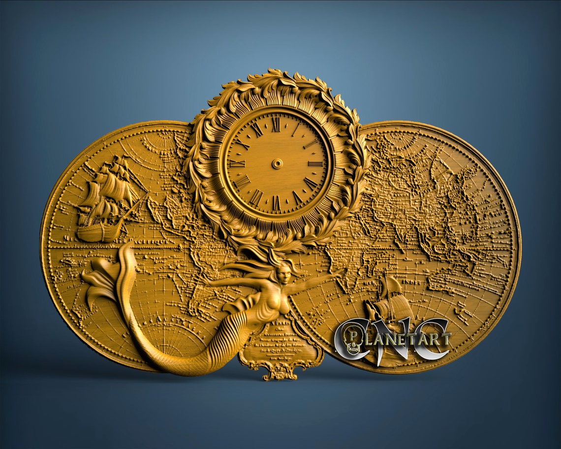 Mermaid Clock 3D STL Model CNC Router Engraver Artcam - Etsy