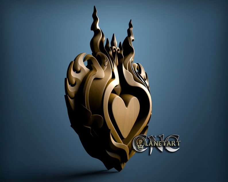 Flaming Heart 3D STL Model CNC Router Engraver Artcam - Etsy