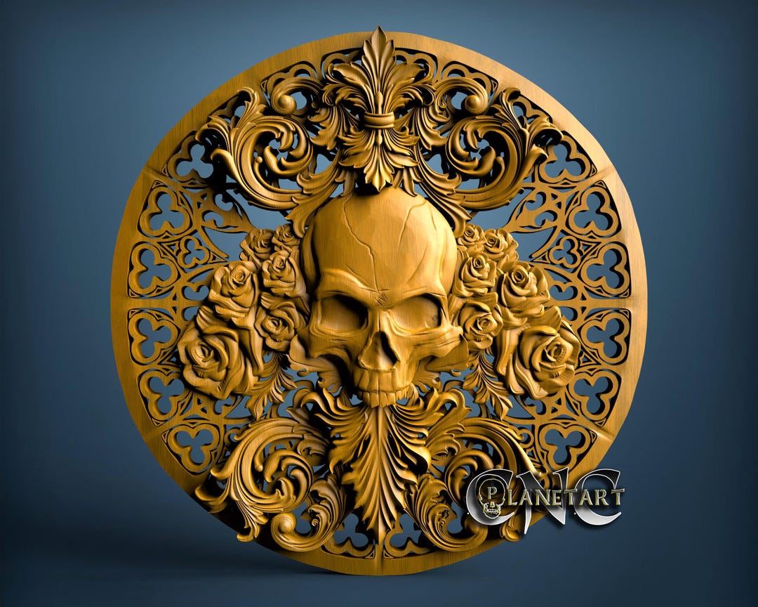 Artistic Skull, 3D STL Model, CNC Router Engraver, Artcam, Aspire, CNC ...