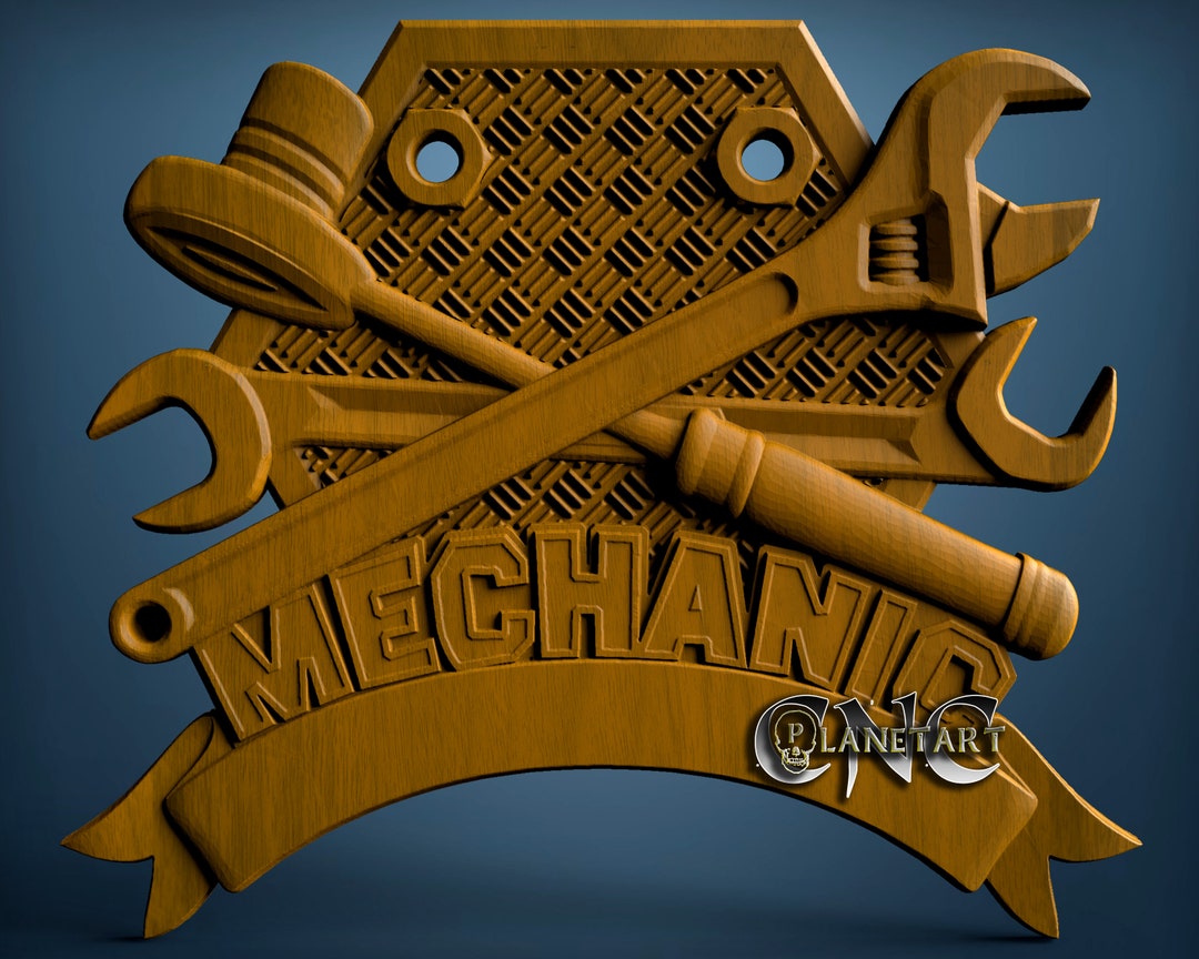 Mechanic Sign, 3D STL Model, CNC Router Engraver, Artcam, Aspire, CNC ...