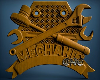 Mechanic Sign, 3D STL Model for Cnc Users, CNC Router Engraver, V-carve ...