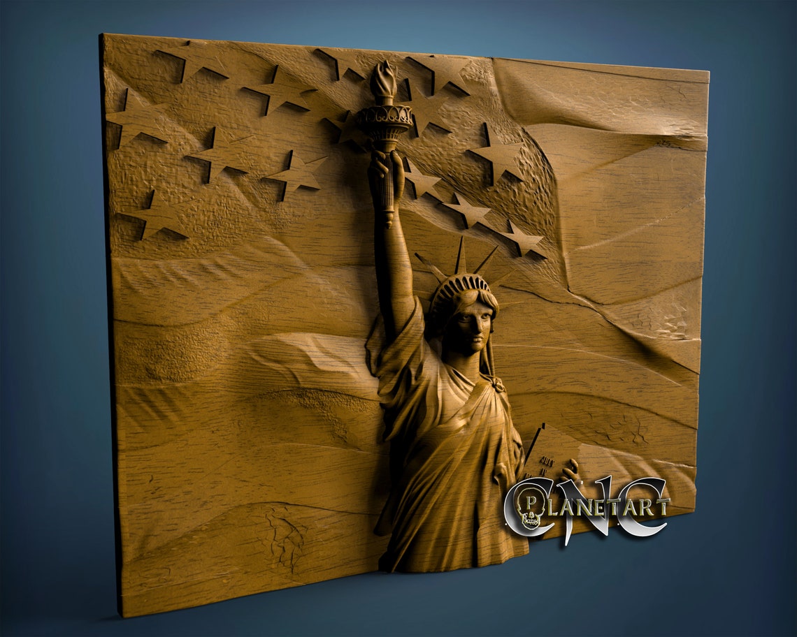 Flag With Liberty 3D STL Model CNC Router Engraver Artcam - Etsy