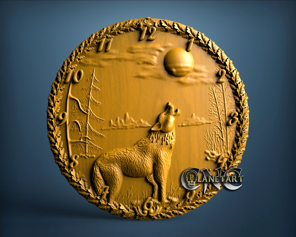 Wolf Clock 3D STL Model CNC Router Engraver Artcam Aspire - Etsy