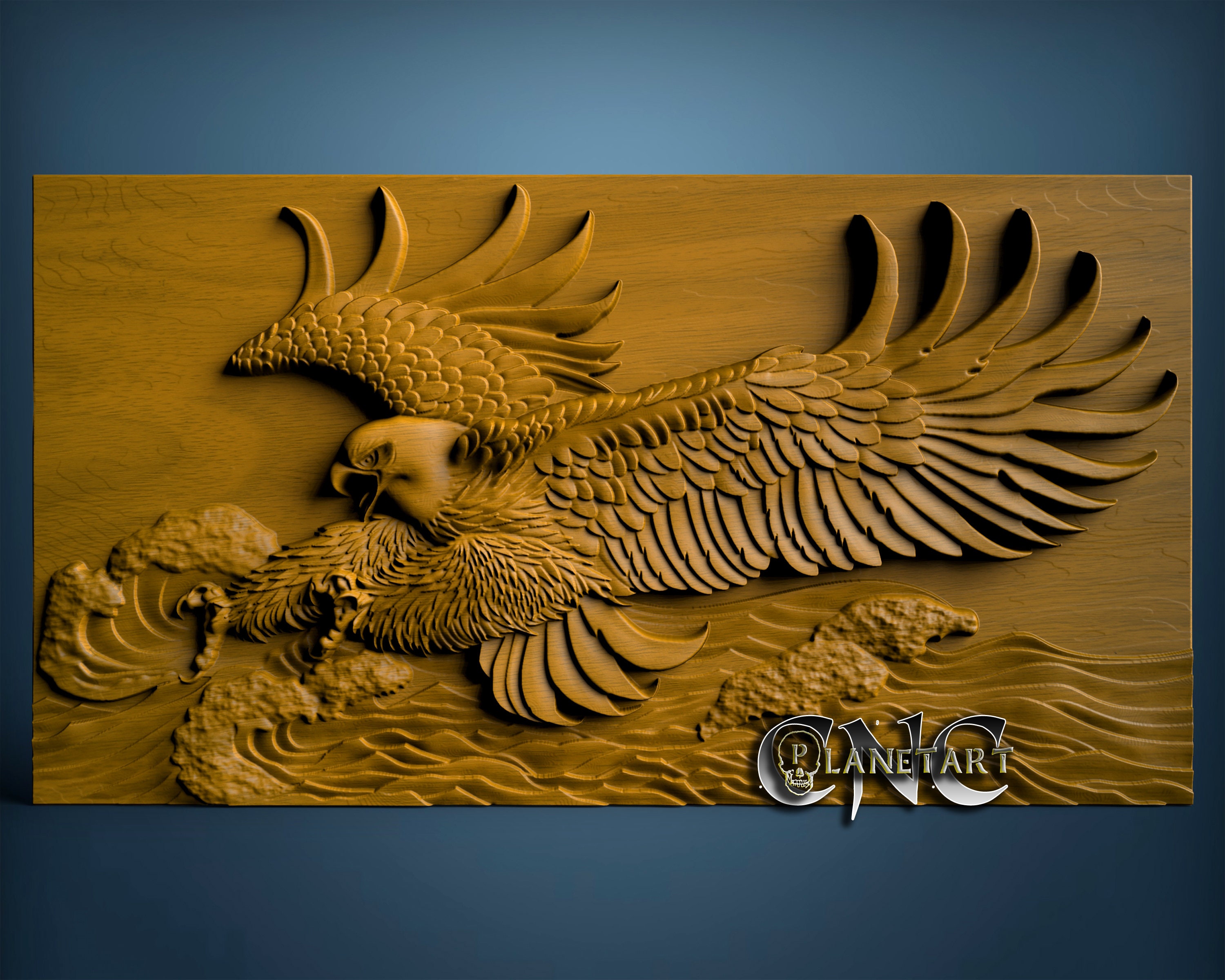 Eagle & Waves 3D STL Model CNC Router Engraver Artcam - Etsy UK