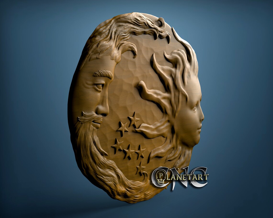 Sun and Moon 3D STL Model CNC Router Engraver Artcam - Etsy
