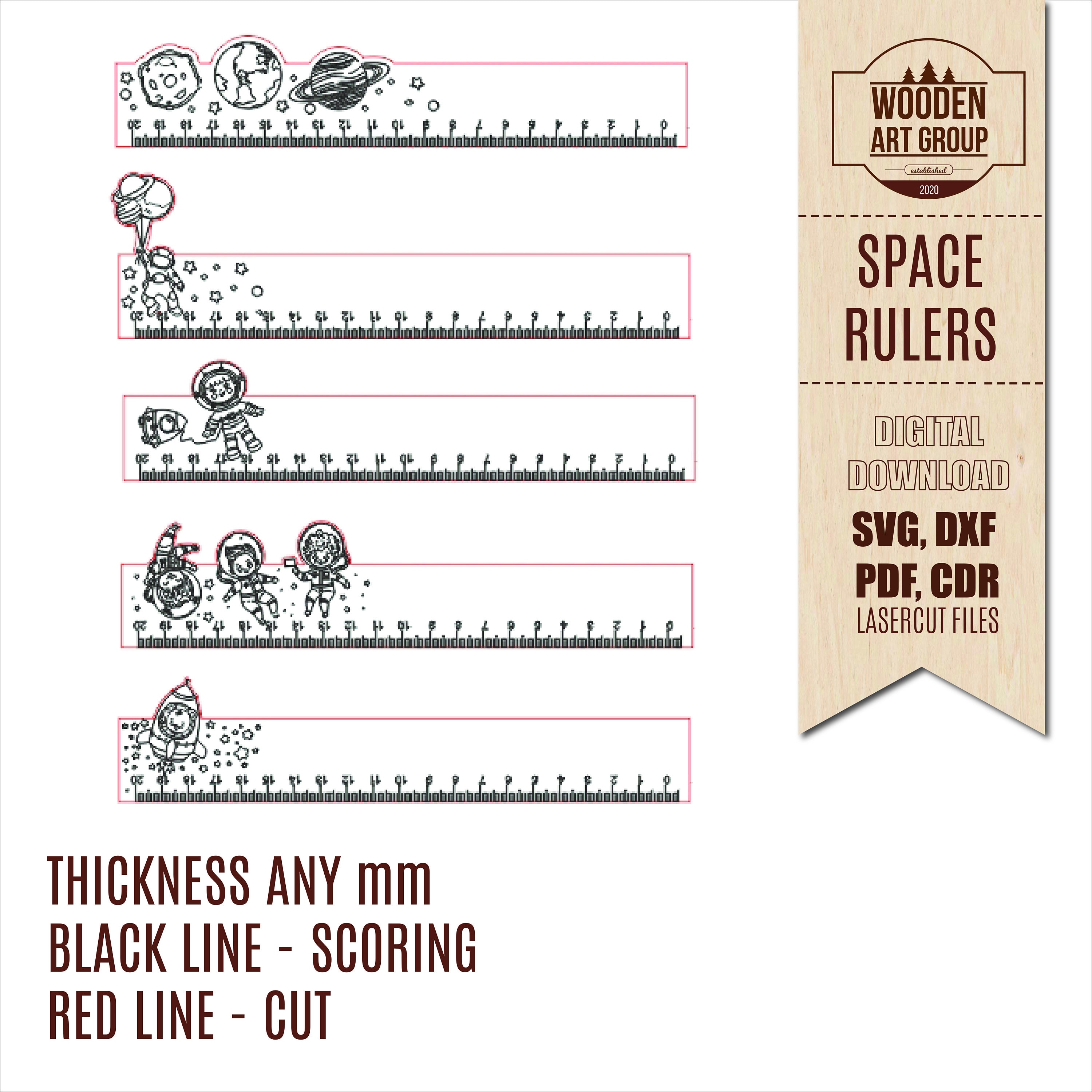 Buy Space Rulers DXF SVG File for Laser Cutting. Wooden Cosmic Online ...