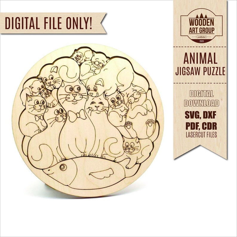 Wooden Cats Puzzle for Kids DXF SVG File for Laser Cutting. - Etsy