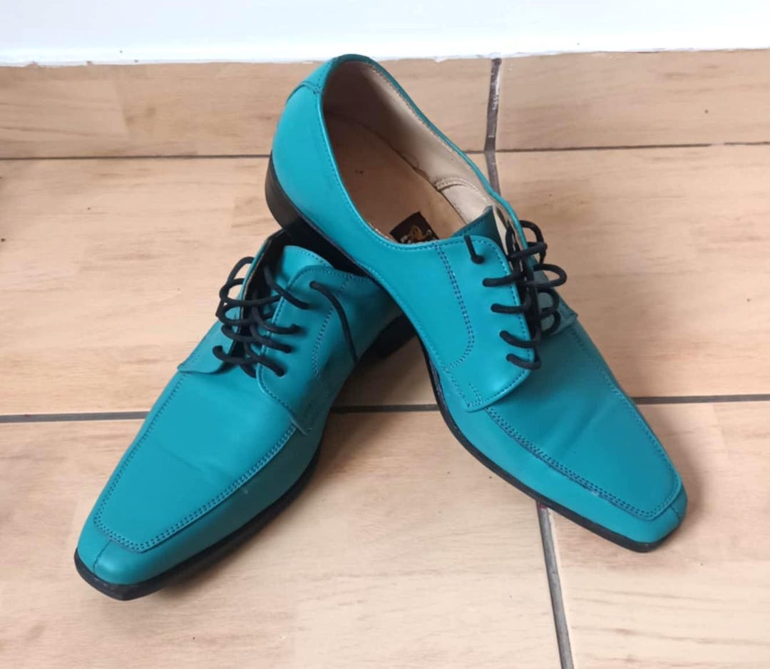 Rare Aqua Blue Leather Winkle Pickers – Men's Teddy Boy Shoes, 30cm ...