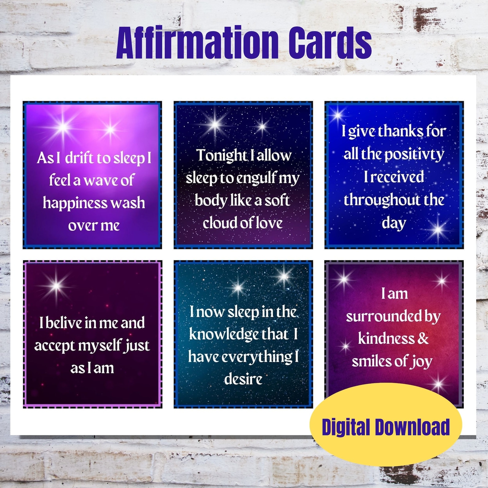 Bedtime Affirmation Cards for Positive Restful Sleepa Digital - Etsy
