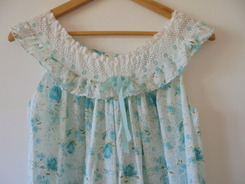 Nightdress Vintage Cottagecore Floral Teal Blue Green Cotton - Etsy