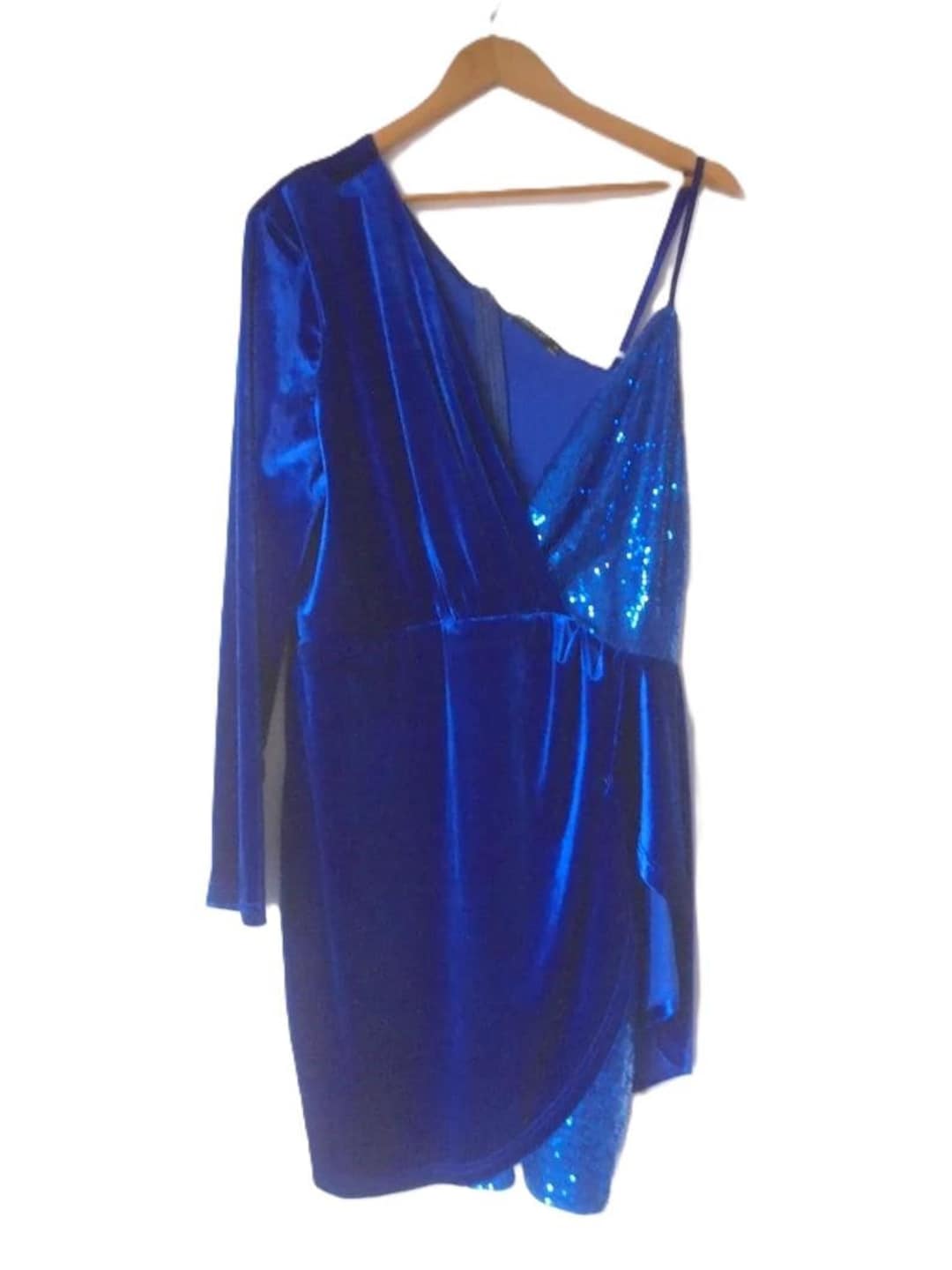 Electric Blue Velvet Glitter Disco Dress 3XL Retro Party Cocktail Dress ...