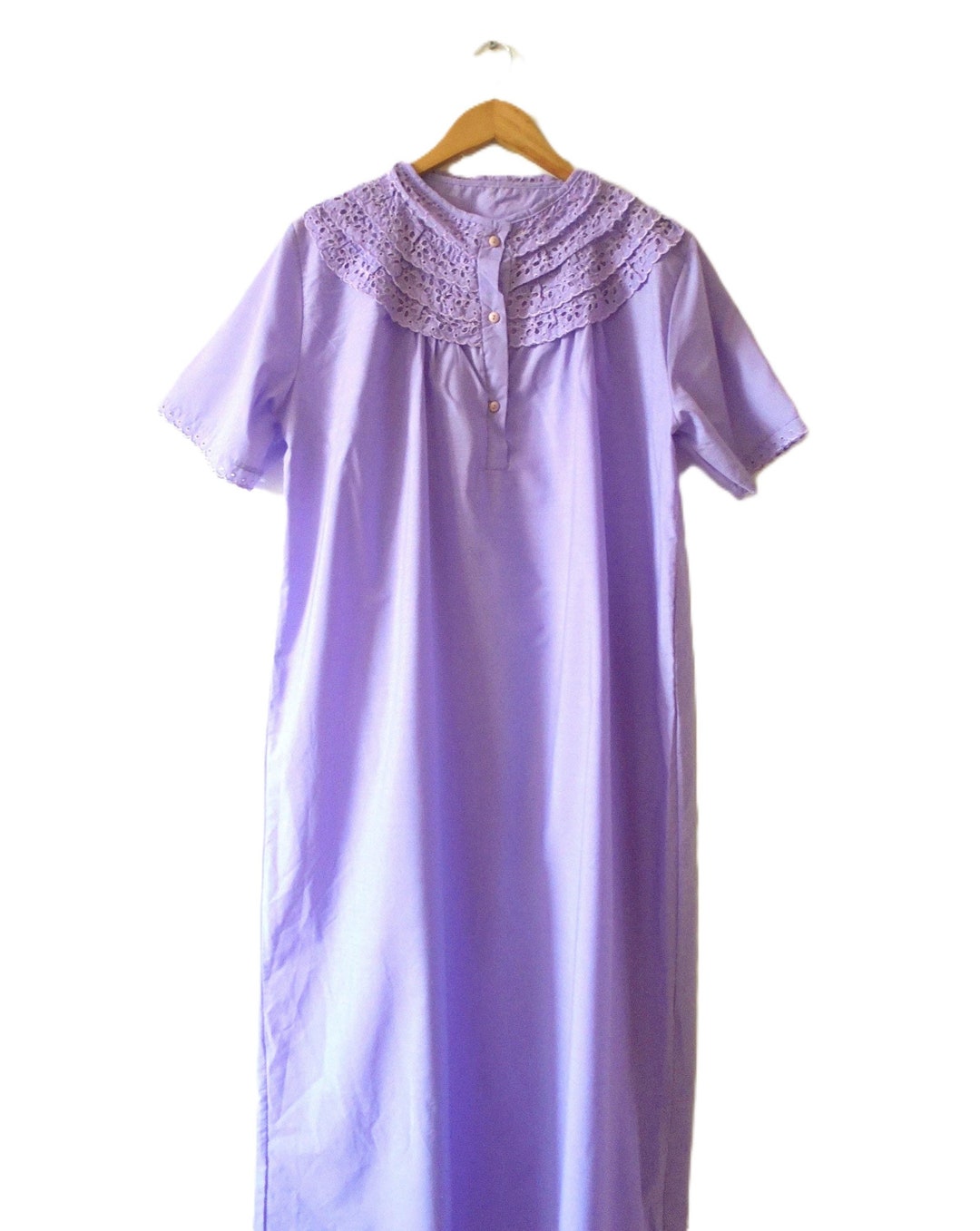 70's Lilac Smock Night Dress, Gown, Maxi Cotton Prarie Full Lace ...