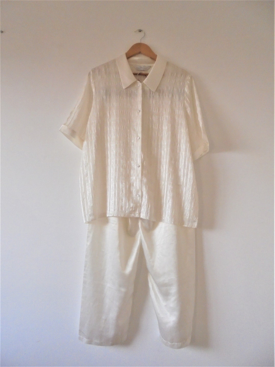 Silky Pyjamas Vintage Cream 80s Summer Nights Delicate Floral Romantic ...