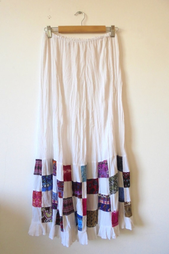 Cheesecloth Maxi Hippy Patchwork Skirt, Boho Festival… - Gem