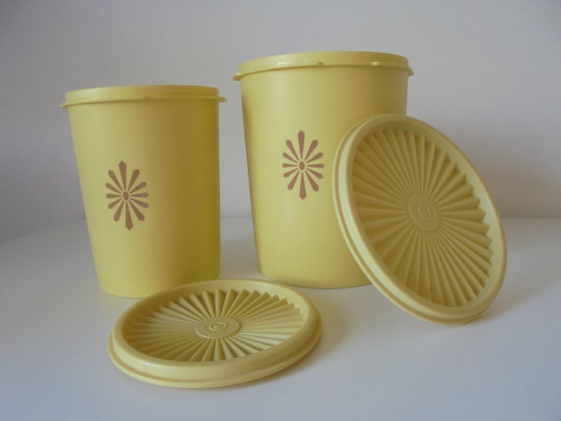 Tupperware Vintage Canisters X 2 Starburst Collection 1970s Gold Yellow ...
