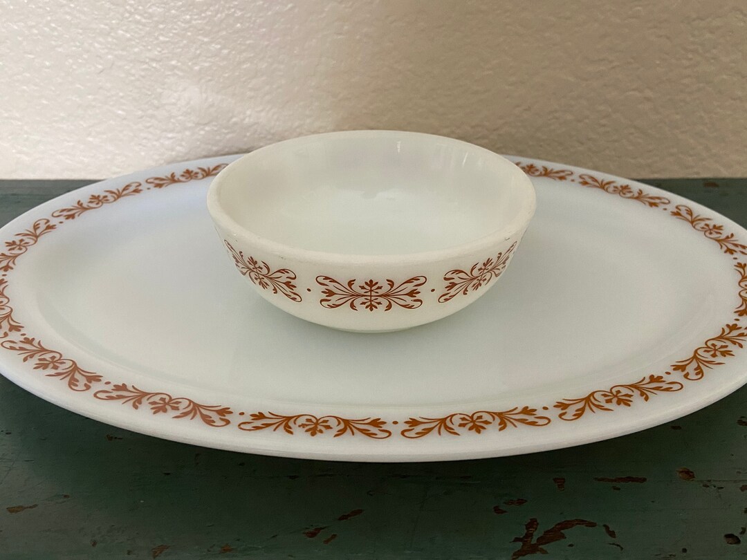 Pyrex Copper Filigree Plate & Bowl Brown Scroll Pattern - Etsy