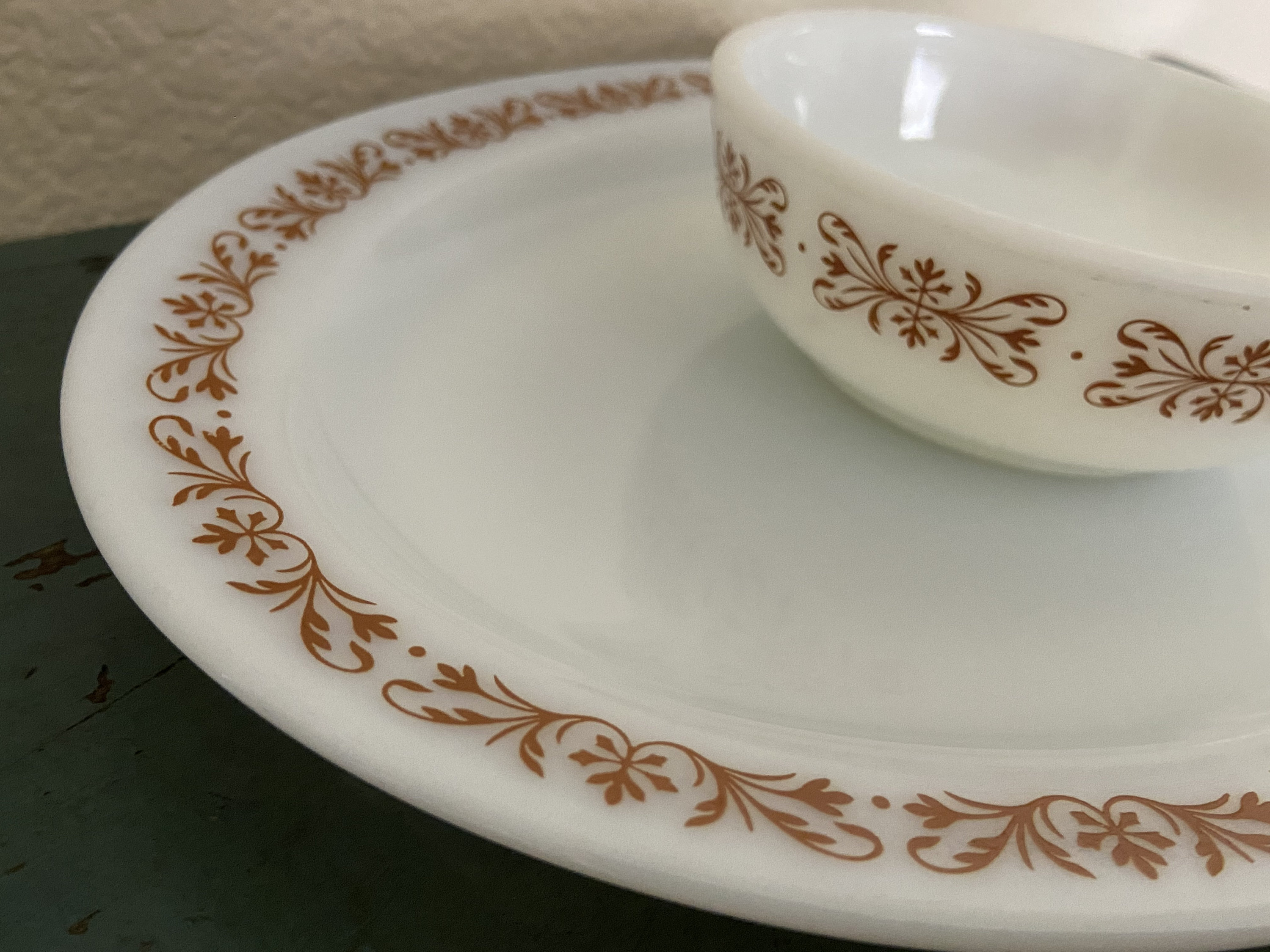 Pyrex Copper Filigree Plate & Bowl Brown Scroll Pattern - Etsy