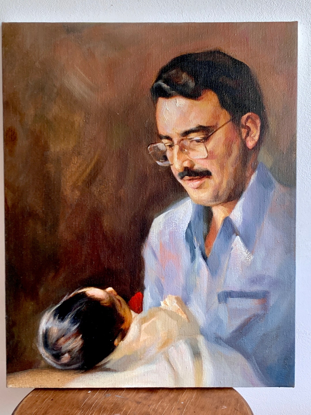 Personalized Family Portrait Oil Painting, Grandpa Artwork, Wall Art ...