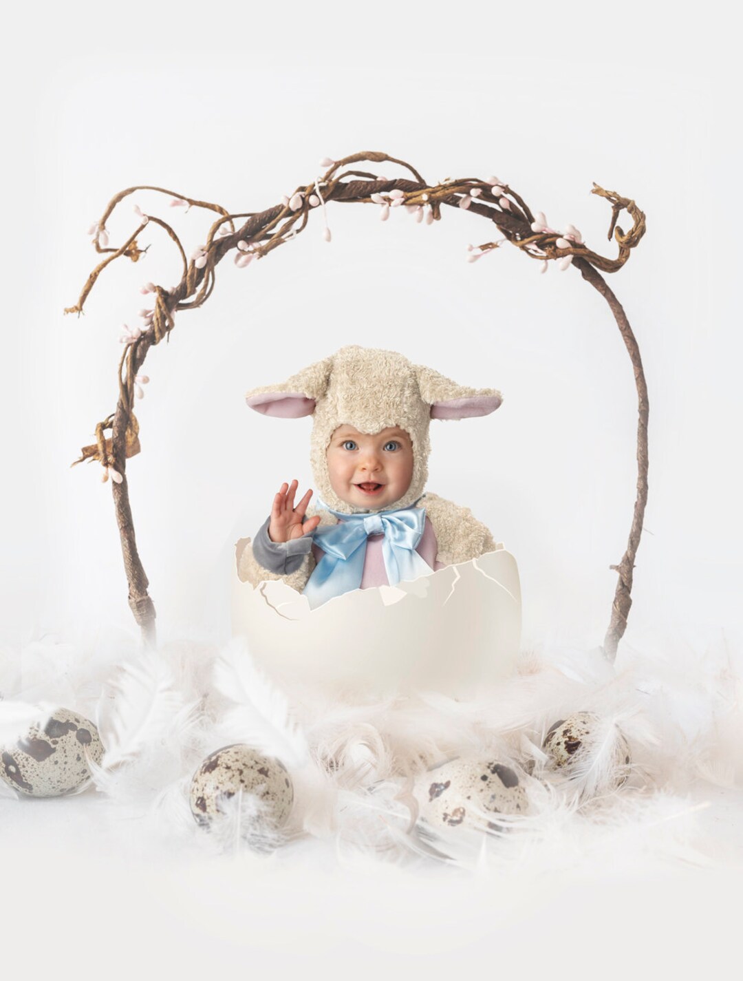 Cute Baby Eggshell Easter Digital Backdrop Light Neutral Easter ...