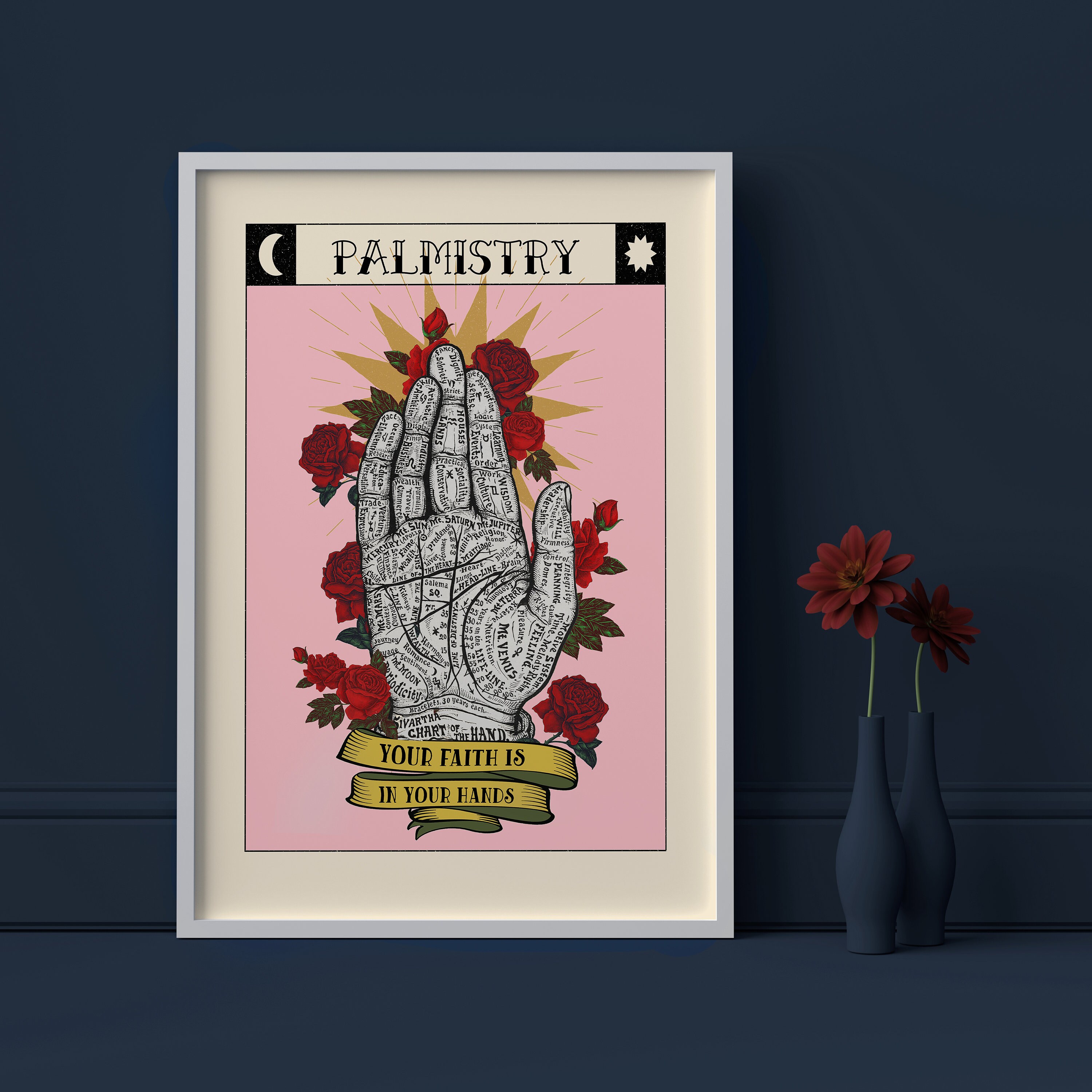 Palmistry Print Chart of the Hand Print Vintage Graphic Palm Reading ...