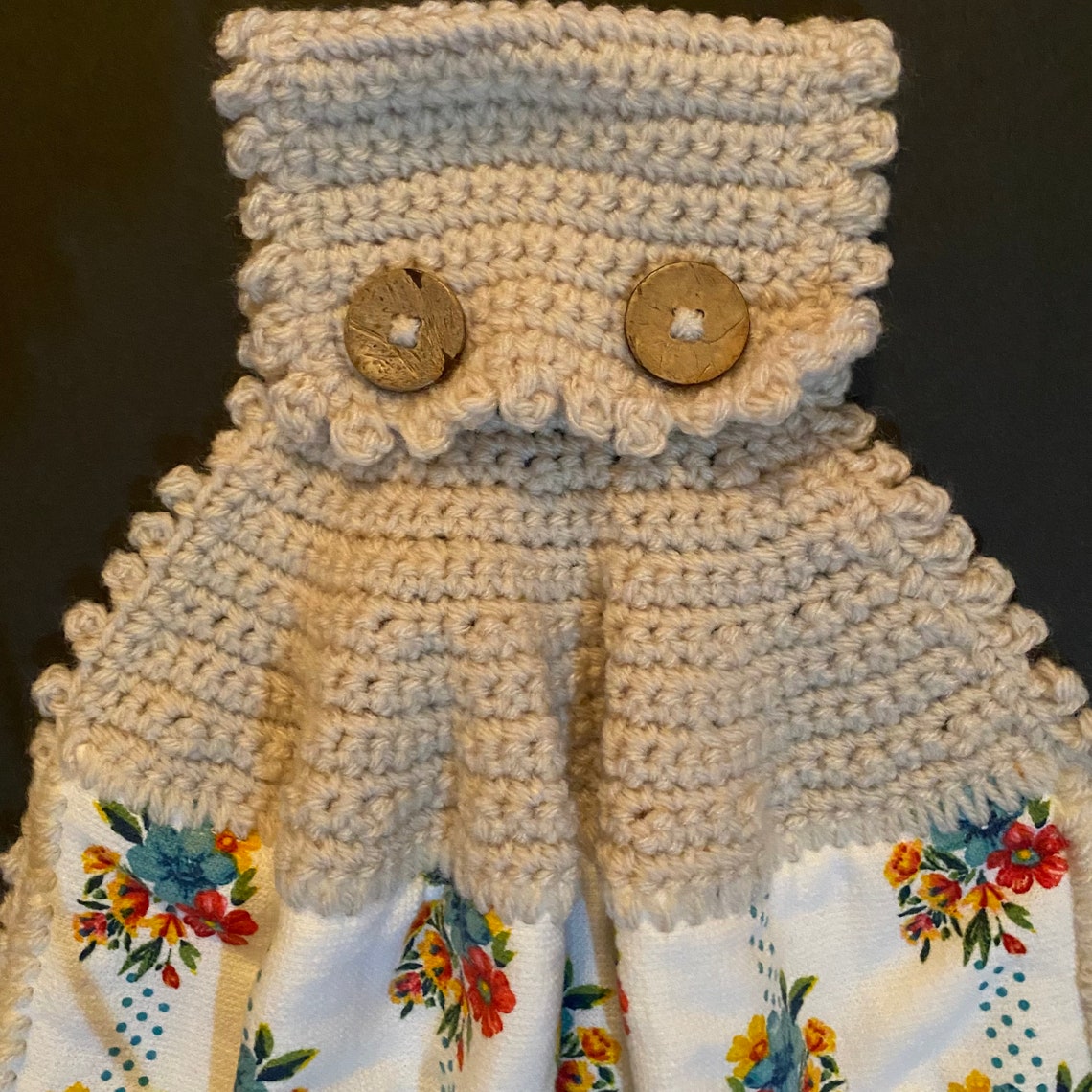 Pioneer Woman Buttoned Crochet Top Kitchen Towel With Picot Edging ...