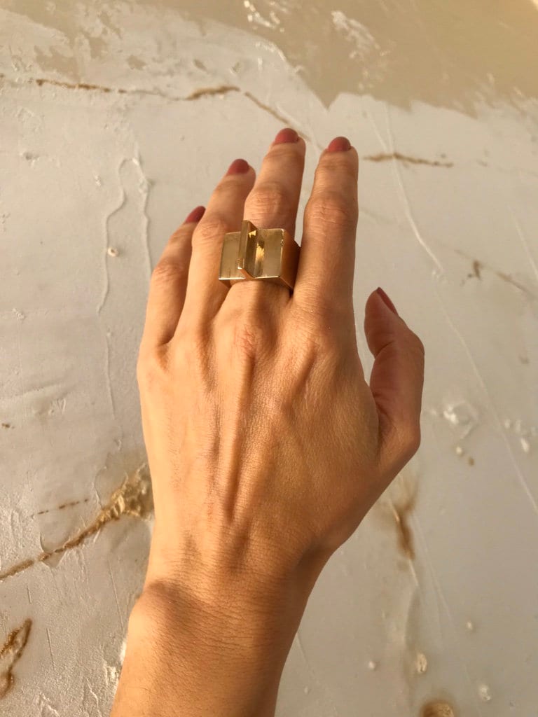Square Statement Ring, Large Gold Ring, Solid Bronze, Unique Ring for Man and Women, Square Band ...
