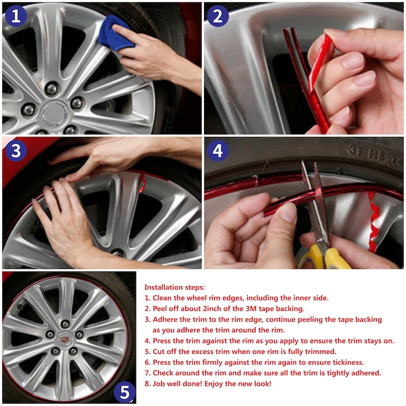 26FT Red Car Wheel Hub Rim Edge Protector Ring Tire Guard - Etsy