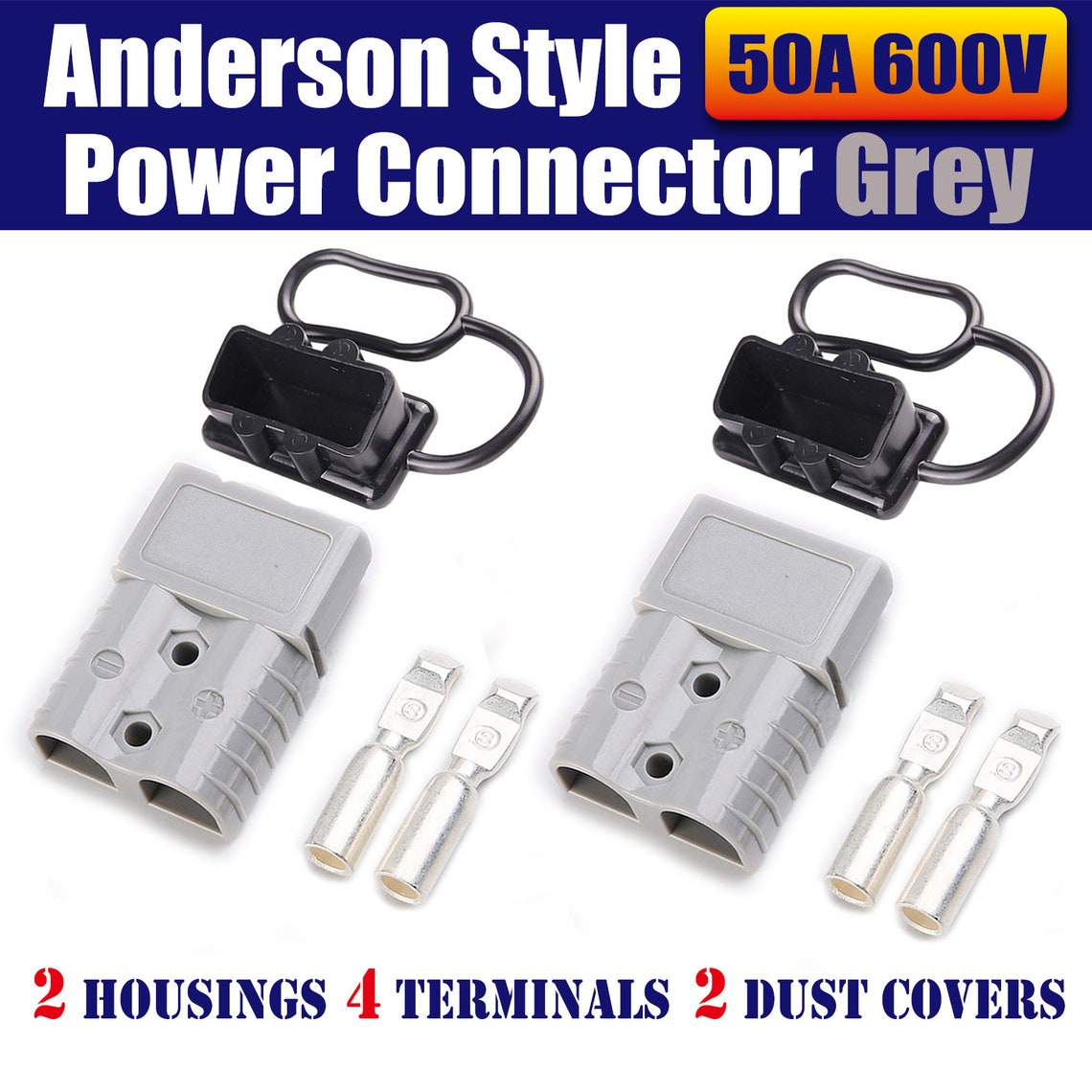 50amp Anderson Compatible 2 Pole Power Connector Plug Gray | Etsy