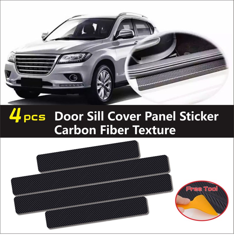 4PCS Car Door Sill Protector Universal 3D Carbon Fiber Texture ...