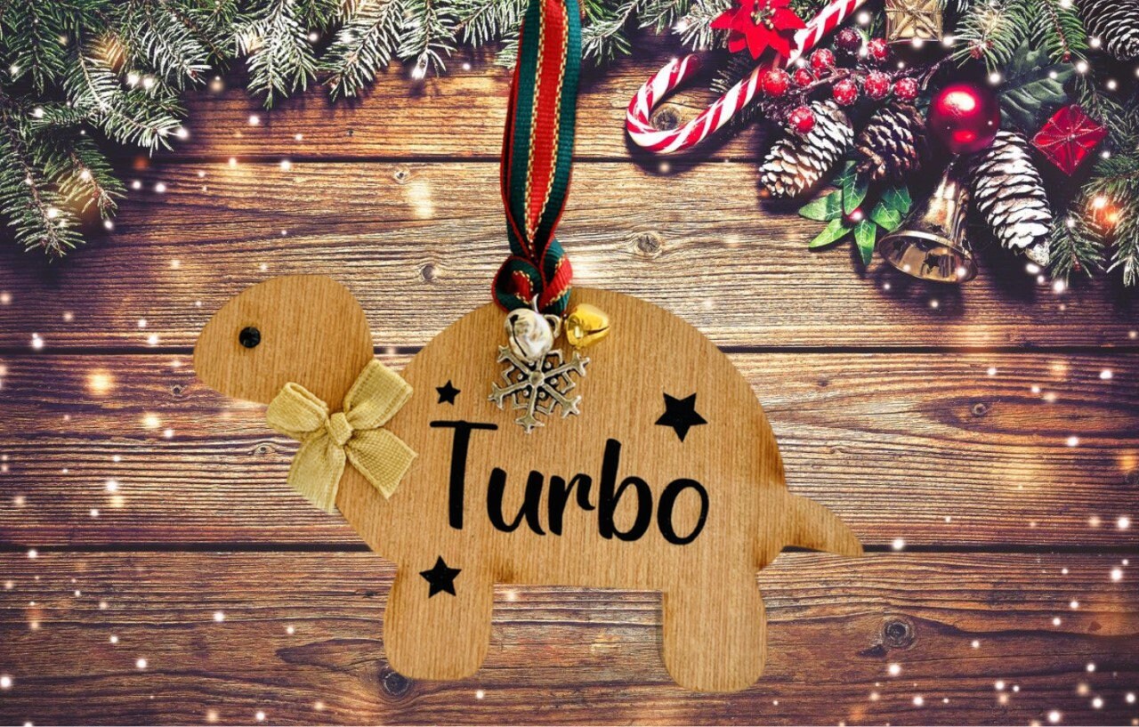 Handmade Personalised Wooden Tortoise Christmas Decoration - Etsy UK