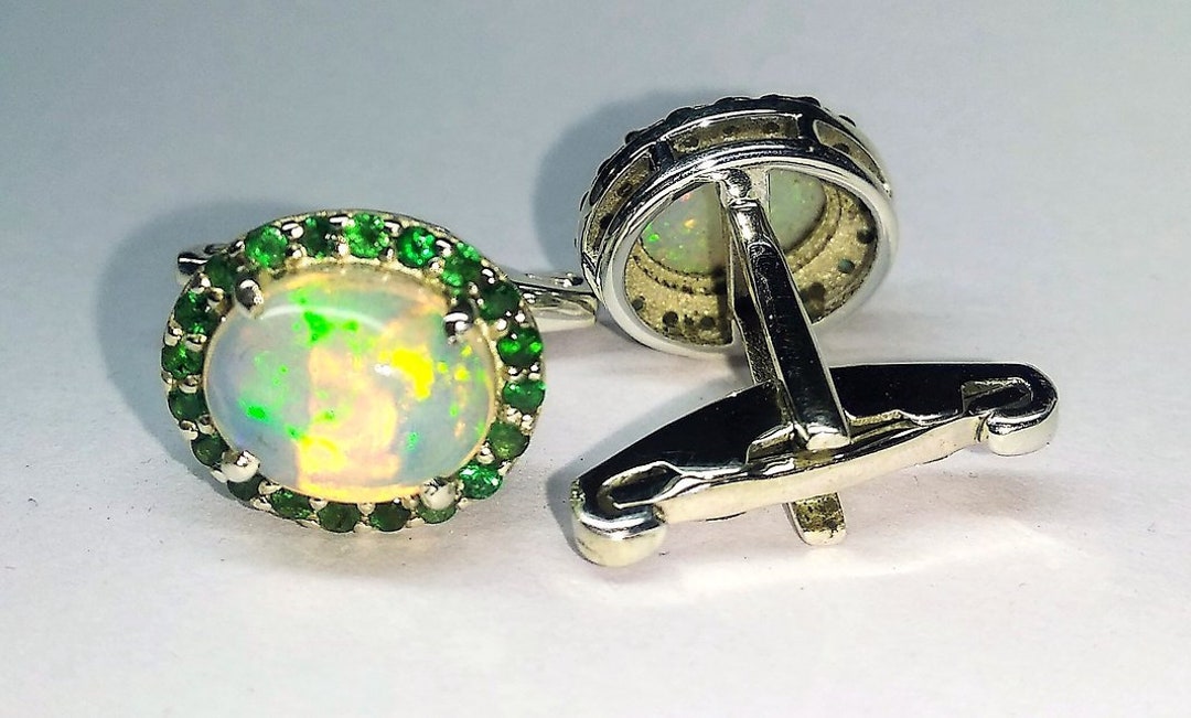 Natural Moonstone & Emerald Cufflinks 925 Sterling Silver | Handmade ...