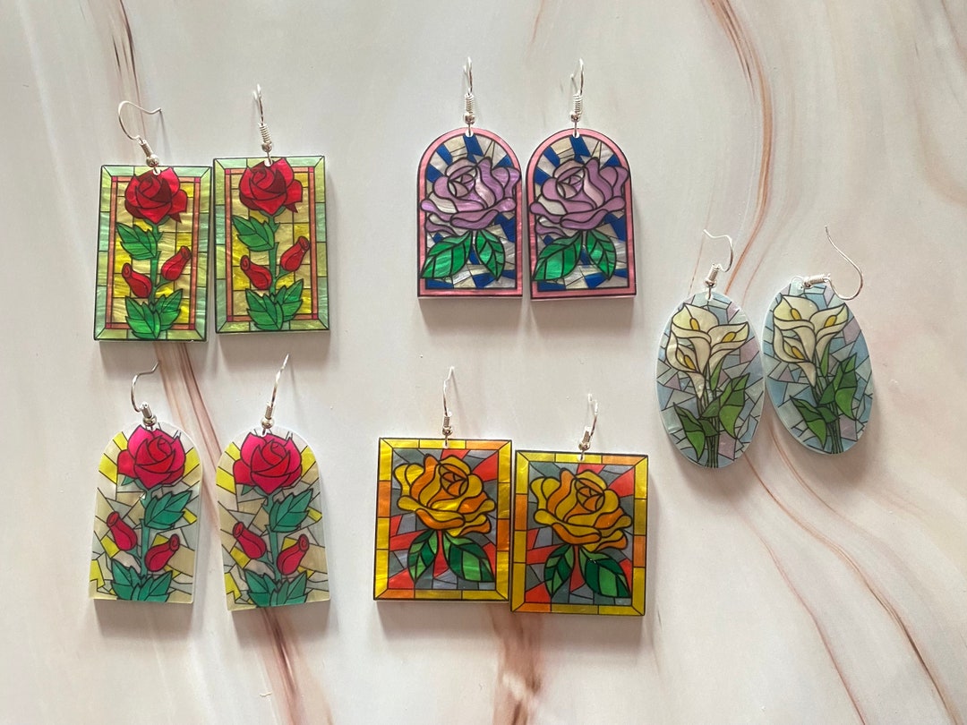 Floral Stained Glass Window Earrings Floral Earrings Gifts for Them ...